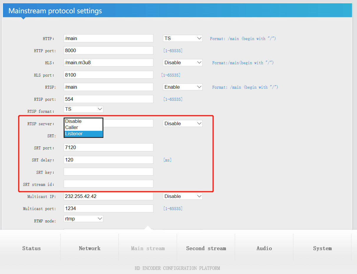 SRT Protocol configuration - ORIVISION Electronics Co., Ltd.